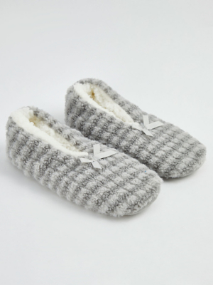 Grey Stripe Borg Slipper Socks | Lingerie | George at ASDA