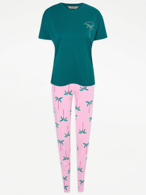 Teal Palm Tree Short Sleeve Pyjamas | Lingerie | George at ASDA