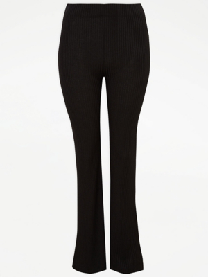 Black Ribbed Kick Flare Trousers | Women | George at ASDA