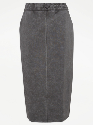 Charcoal Acid Wash Jersey Toggle Waist Midi Skirt | Women | George at ASDA
