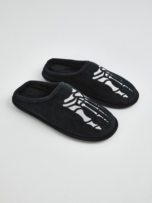 Halloween Black Skeleton Feet Mule Slippers | Men | George at ASDA