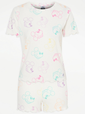 Disney Mickey Mouse Ribbed Lettuce Trim Short Pyjamas | Lingerie ...