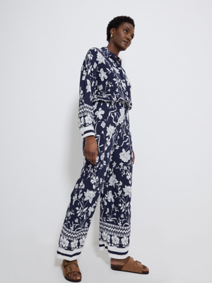 Navy Floral Border Trousers | Women | George at ASDA