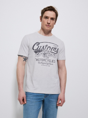 Light Grey Tiger Customs Motorcycle T-Shirt | Men | George at ASDA