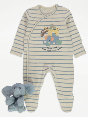 Striped Animal Sleepsuit and Elephant Plush Toy | Baby | George at ASDA