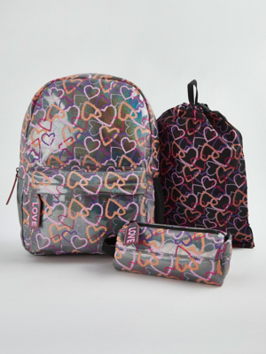 Purple Shimmer Heart Backpack Swim Bag and Pencil Case | Kids | George ...
