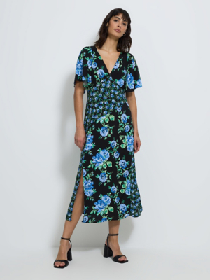 Blue Floral Angel Sleeve Midi Dress | Women | George at ASDA