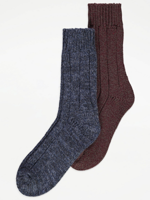 Chunky Knitted Long Boot Socks 2 Pack | Men | George at ASDA