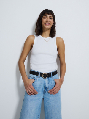 White Ribbed Racer Back Vest | Women | George at ASDA