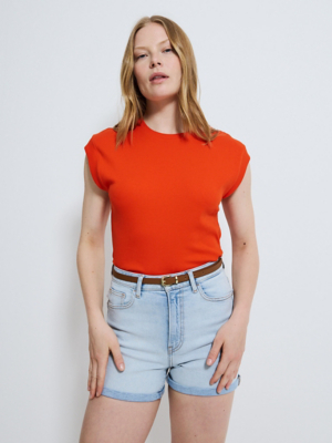Red Ribbed Short Sleeve Top | Women | George at ASDA