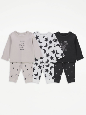 Moon Stars Mummy Daddy Long Sleeve Pyjamas 3 Pack | Baby | George at ASDA
