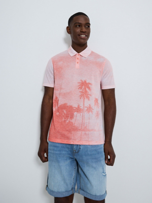 Orange Slub Palm Tree Polo Top | Men | George at ASDA