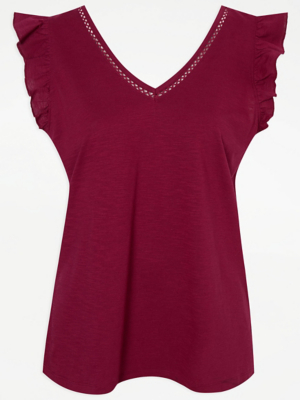 Berry Slub Frill Sleeve Top | Women | George at ASDA