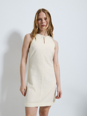 Cream Keyhole Linen Blend Shift Mini Dress | Women | George at ASDA