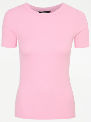 Pink Ribbed Short Sleeve Top | Women | George at ASDA