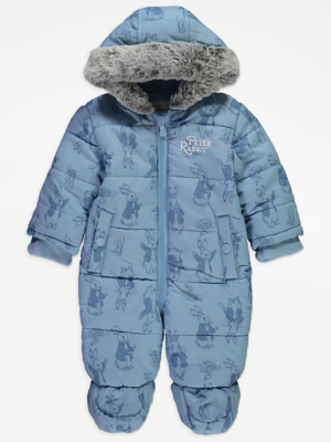 Peter Rabbit Blue Faux Fur Trim Padded Snowsuit | Baby | George at ASDA