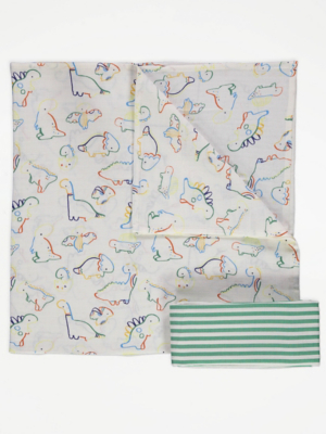 Dinosaur Striped Large Muslin Squares 2 Pack | Baby | George at ASDA
