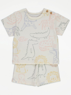 Cream Ribbed Safari Animal Top and Shorts Outfit | Baby | George at ASDA