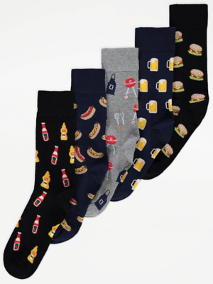 Black Barbeque Socks 5 Pack | Men | George at ASDA