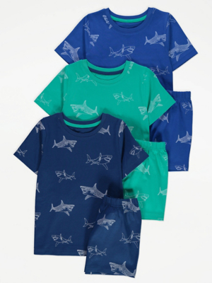 Blue Shark Short Pyjamas 3 Pack | Kids | George at ASDA