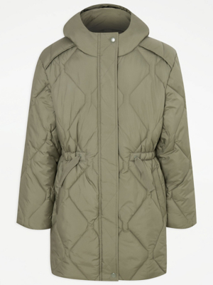 Khaki Quilted Lightweight Longline Coat | Kids | George at ASDA