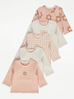 Ribbed Pretty Long Sleeve Tops 5 Pack | Baby | George at ASDA