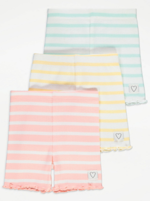 Pastel Ribbed Striped Lettuce Trim Cycle Shorts 3 Pack | Baby | George ...