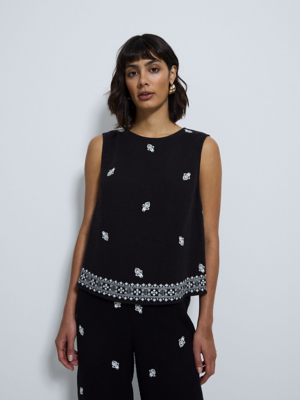 Black Double Cloth Embroidered Shell Top | Women | George at ASDA