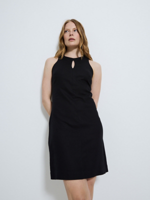 Black Keyhole Linen Blend Shift Mini Dress | Women | George at ASDA