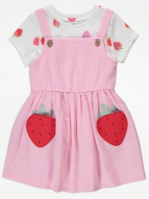 Pink Strawberry T-Shirt and Pinafore Outfit | Kids | George at ASDA