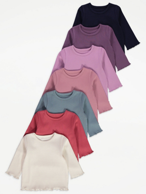 Ribbed Lettuce Edge Long Sleeve Tops 7 Pack | Baby | George at ASDA