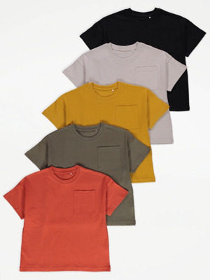 Plain Pocket T-Shirts 5 Pack | Kids | George at ASDA