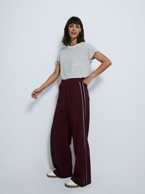 Burgundy Side Stripe Ponte Wide Leg Trousers | Women | George at ASDA