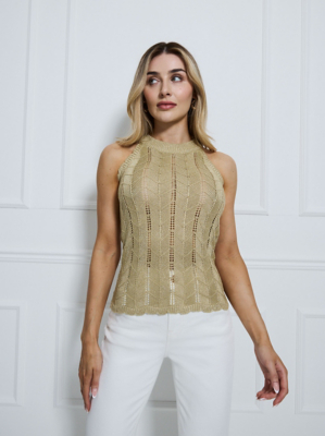 Billie Faiers Gold Shimmer Knitted Halter Neck Top | Women | George at ASDA