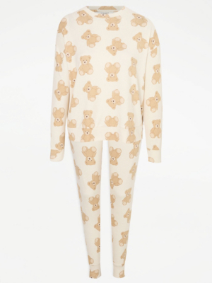Cream Teddy Bear Soft Knit Long Sleeve Pyjamas | Lingerie | George at ASDA