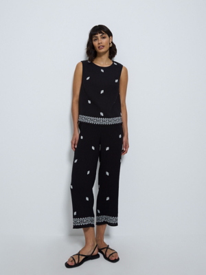 Black Double Cloth Embroidered Shell Trousers | Women | George at ASDA