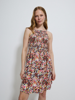 Blue Shirred Neck Floral Mini Dress | Women | George at ASDA