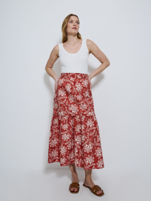 Rust Abstract Floral Tiered Midi Skirt | Women | George at ASDA