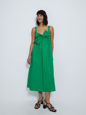 Green Poplin Bow Front Midi Sundress | Women | George at ASDA