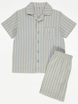 Pale Blue Striped Linen Blend Short Shirt Pyjamas | Kids | George at ASDA