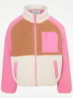 Pink Colour Block Borg Fleece Jacket | Kids | George at ASDA