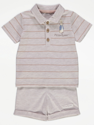 Peter Rabbit Stone Striped Polo Top and Shorts Outfit | Baby | George ...