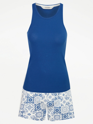 Blue Tile Racer Vest Short Pyjamas | Lingerie | George at ASDA