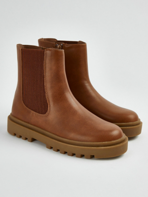 Tan Ribbed Side Chelsea Boots | Kids | George at ASDA