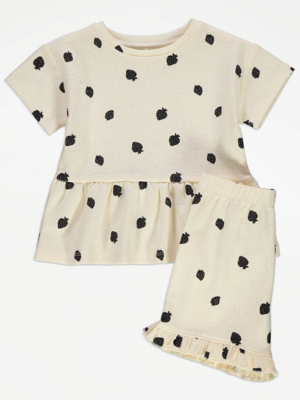 Cream Strawberry Cheesecloth Top and Shorts Outfit | Kids | George at ASDA