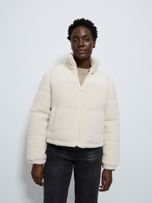 Cream Borg Short Padded Coat | Women | George at ASDA