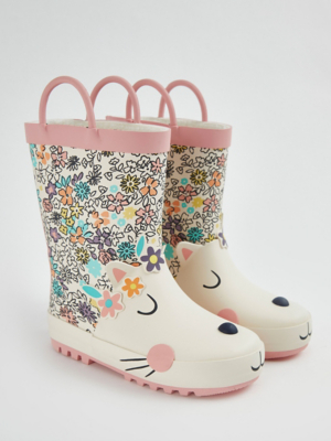 Floral Cat Pull On Wellington Boots | Kids | George at ASDA