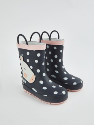 Black Zebra Spot Wellington Boots | Kids | George at ASDA