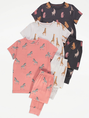 Wildlife Animal Short Sleeve Pyjamas 3 Pack | Kids | George at ASDA
