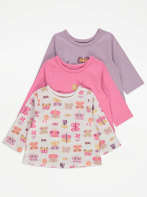 Pink Butterfly Long Sleeve Tops 3 Pack | Baby | George at ASDA